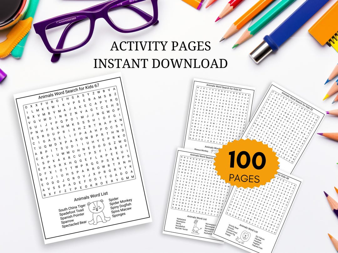 Printable Animal Word Search Activity Book for Children Word Search ...