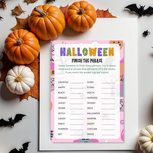 Printable Pink Halloween Finish the Phrase Game in US Letter, 5x7, A4 ...