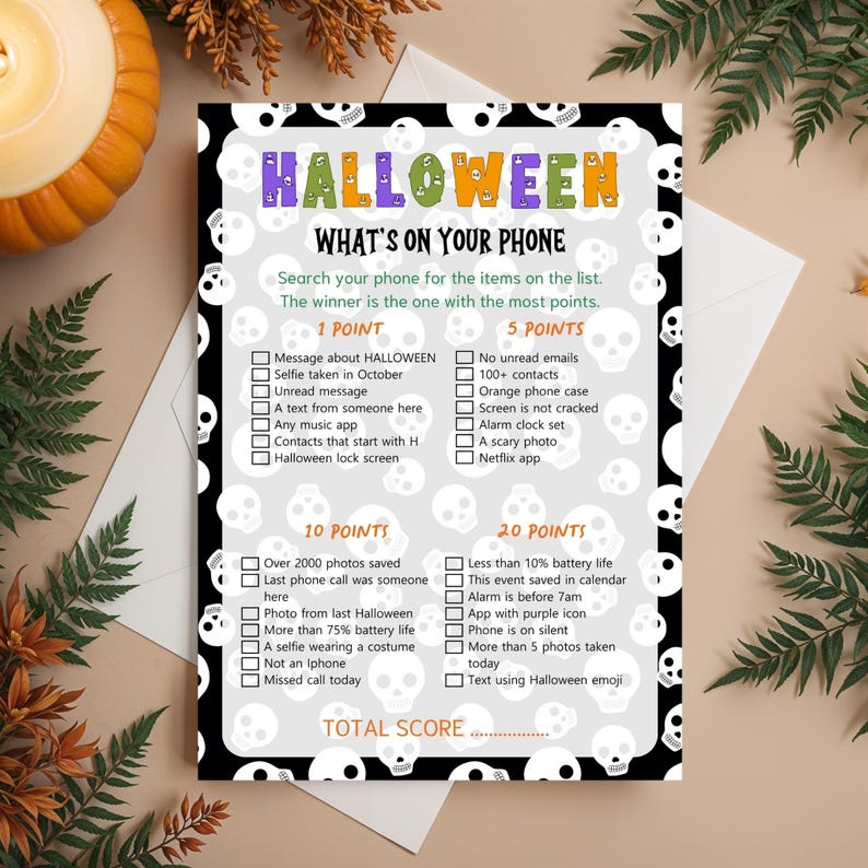 Printable Halloween Whats on Yout Phone Party Game for Kids Game Easy ...
