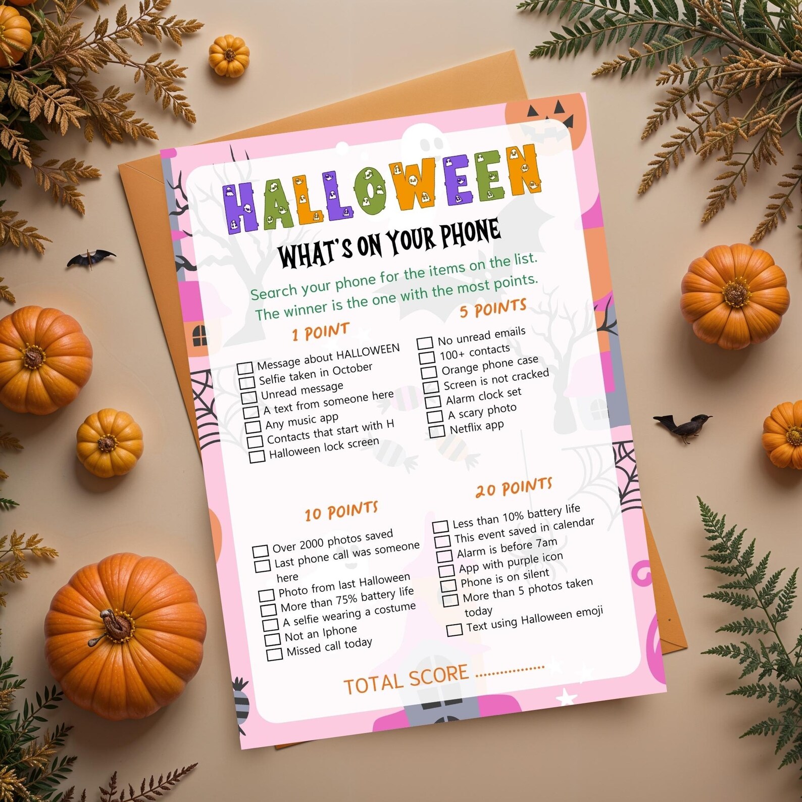Printable Halloween Whats on Yout Phone Party Game for Kids Game Easy ...