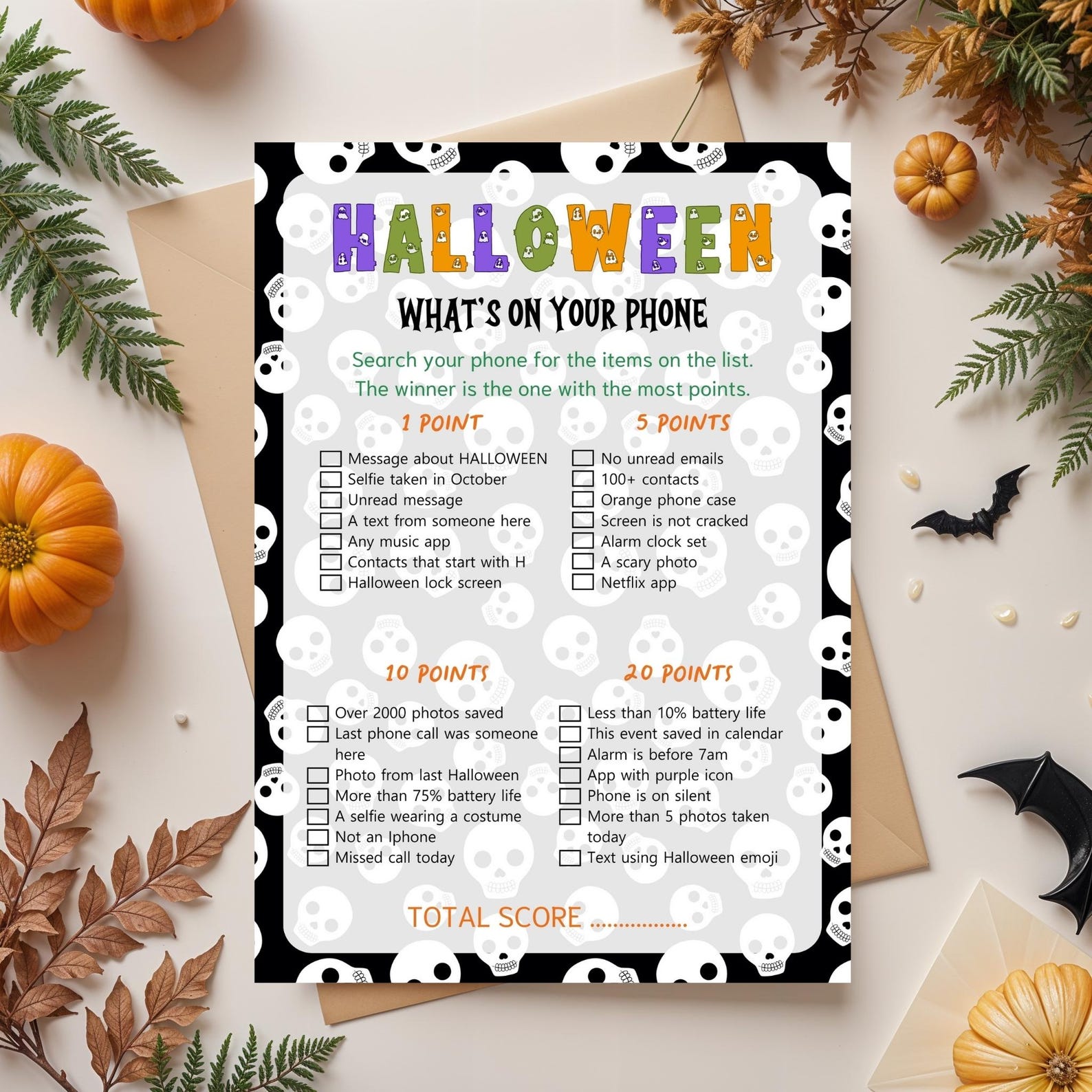 Printable Halloween Whats on Yout Phone Party Game for Kids Game Easy ...