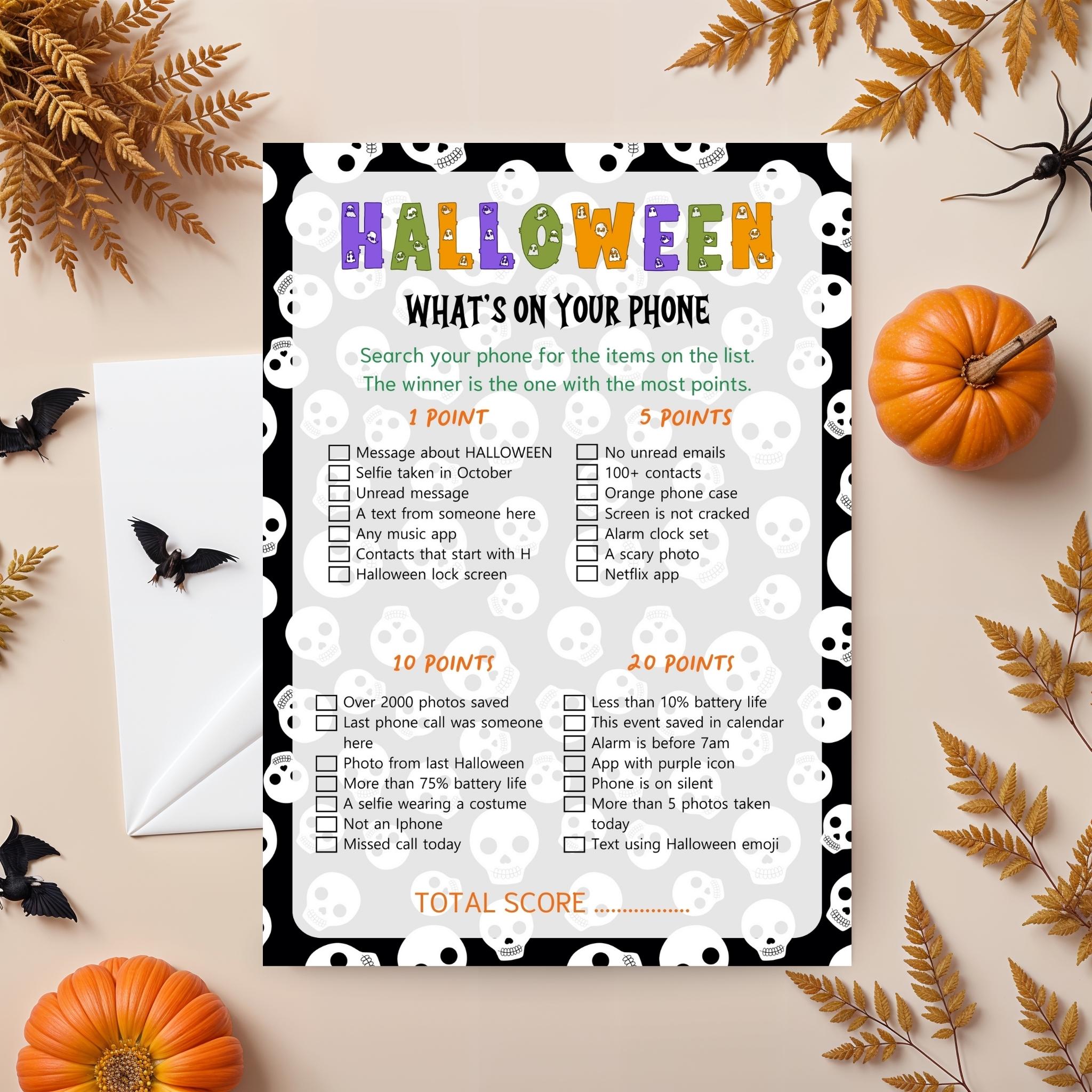 Printable Halloween Whats on Yout Phone Party Game for Kids Game Easy ...