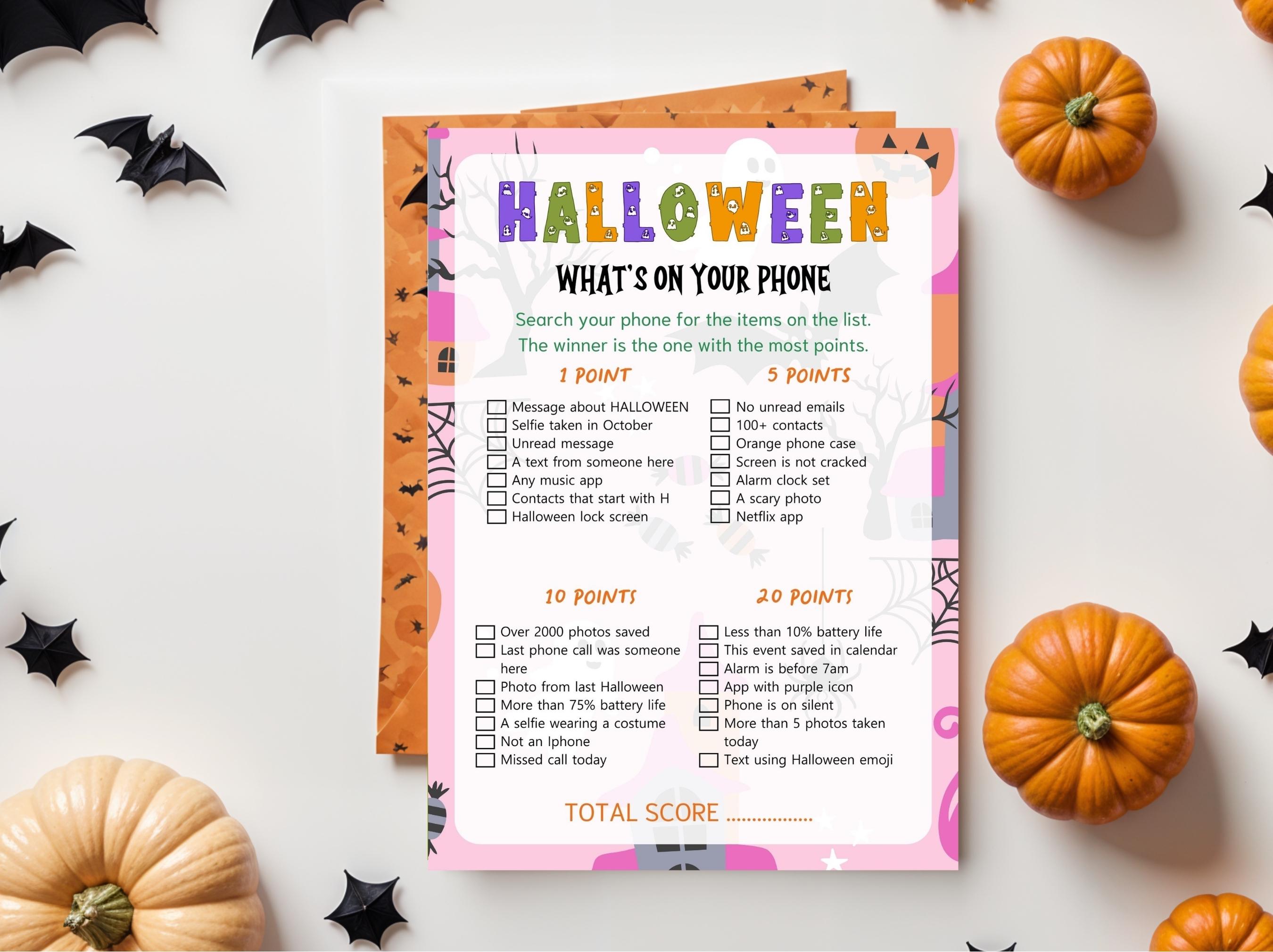 Printable Halloween Whats on Yout Phone Party Game for Kids Game Easy ...