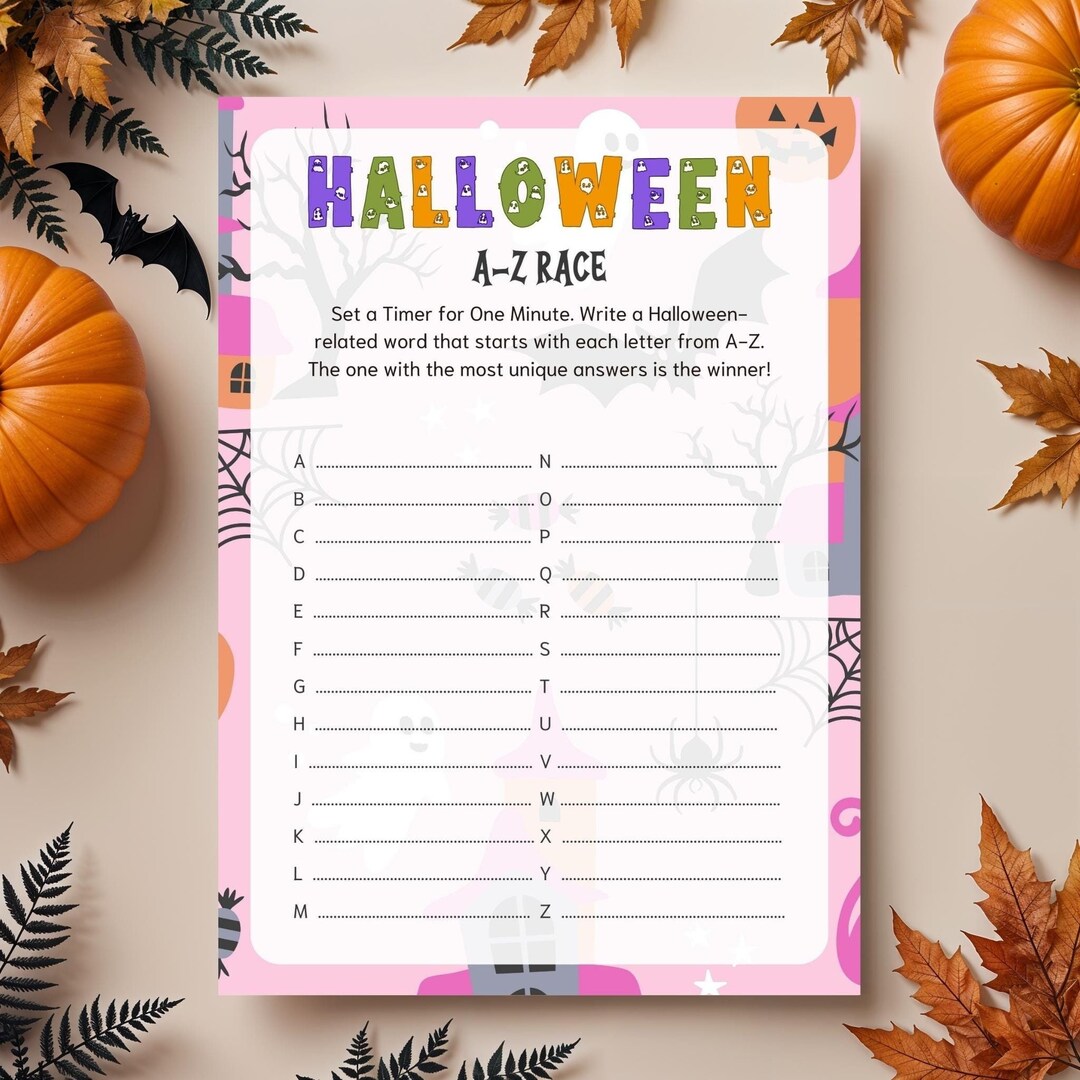 Halloween Printable Party Game for Kids A-Z Race Game Easy Pink ...