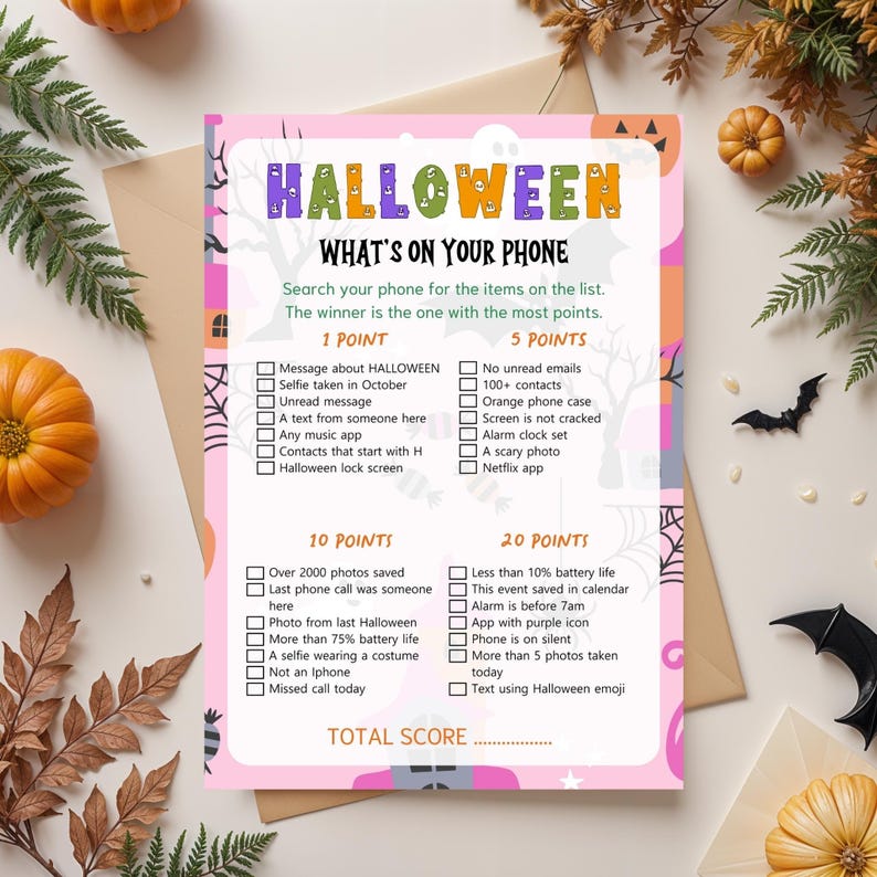 Printable Halloween Whats on Yout Phone Party Game for Kids Game Easy ...