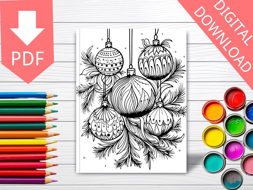 50 Christmas Ornament Coloring Pages Book 3 Adult Coloring Stress ...