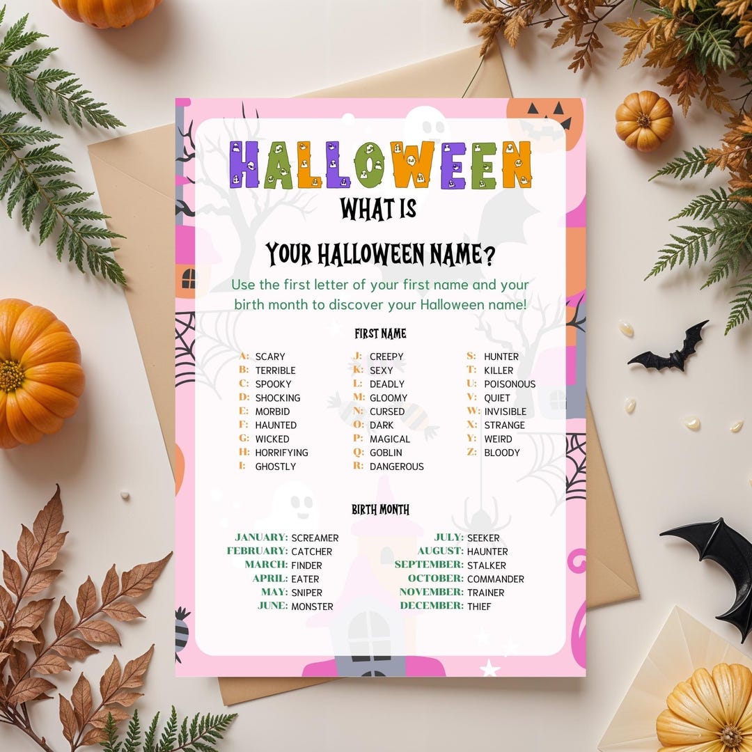 Printable Pink Halloween Whats Your Halloween Name Game in US Letter ...