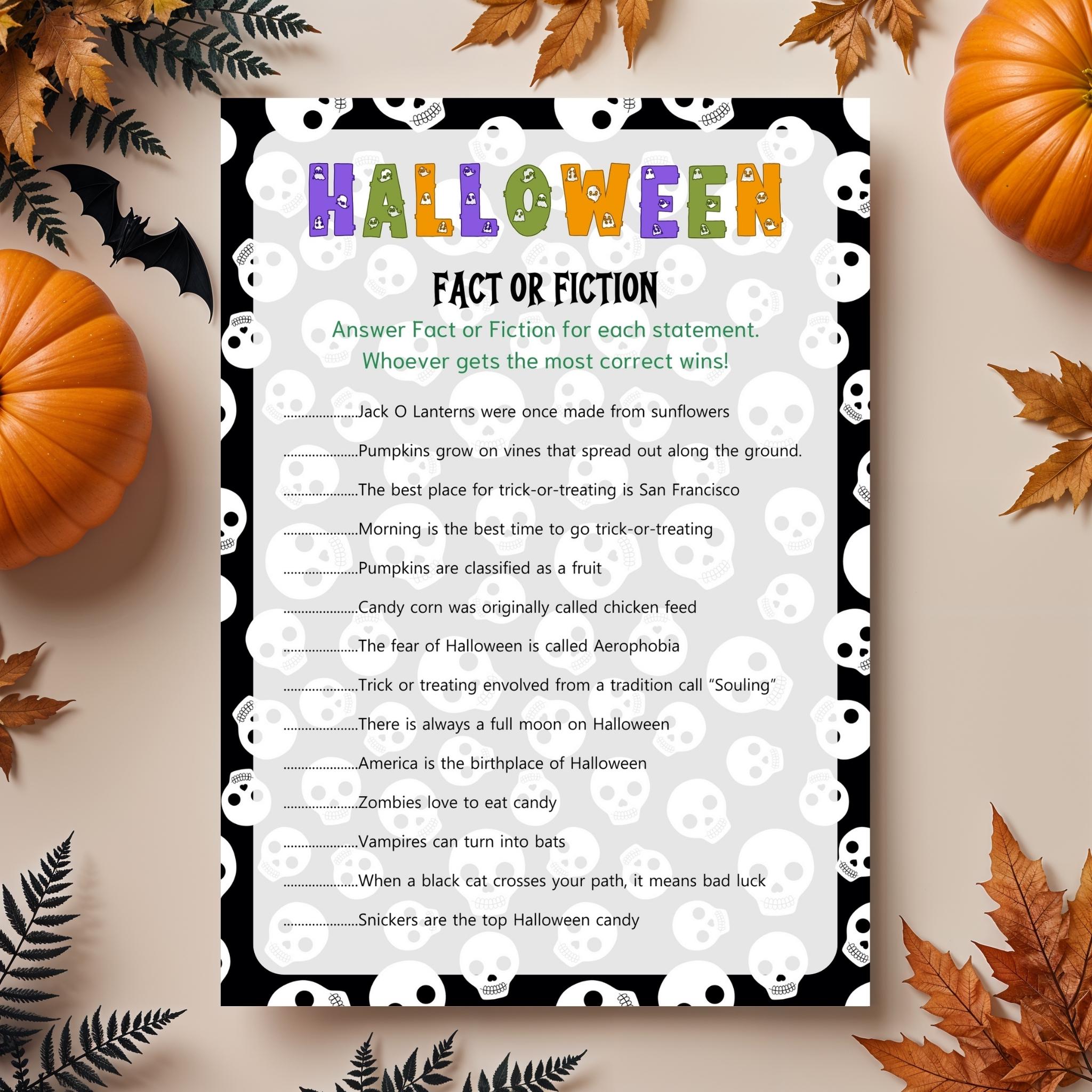 Halloween Printable Fact or Fiction Party Game for Kids Game Easy ...