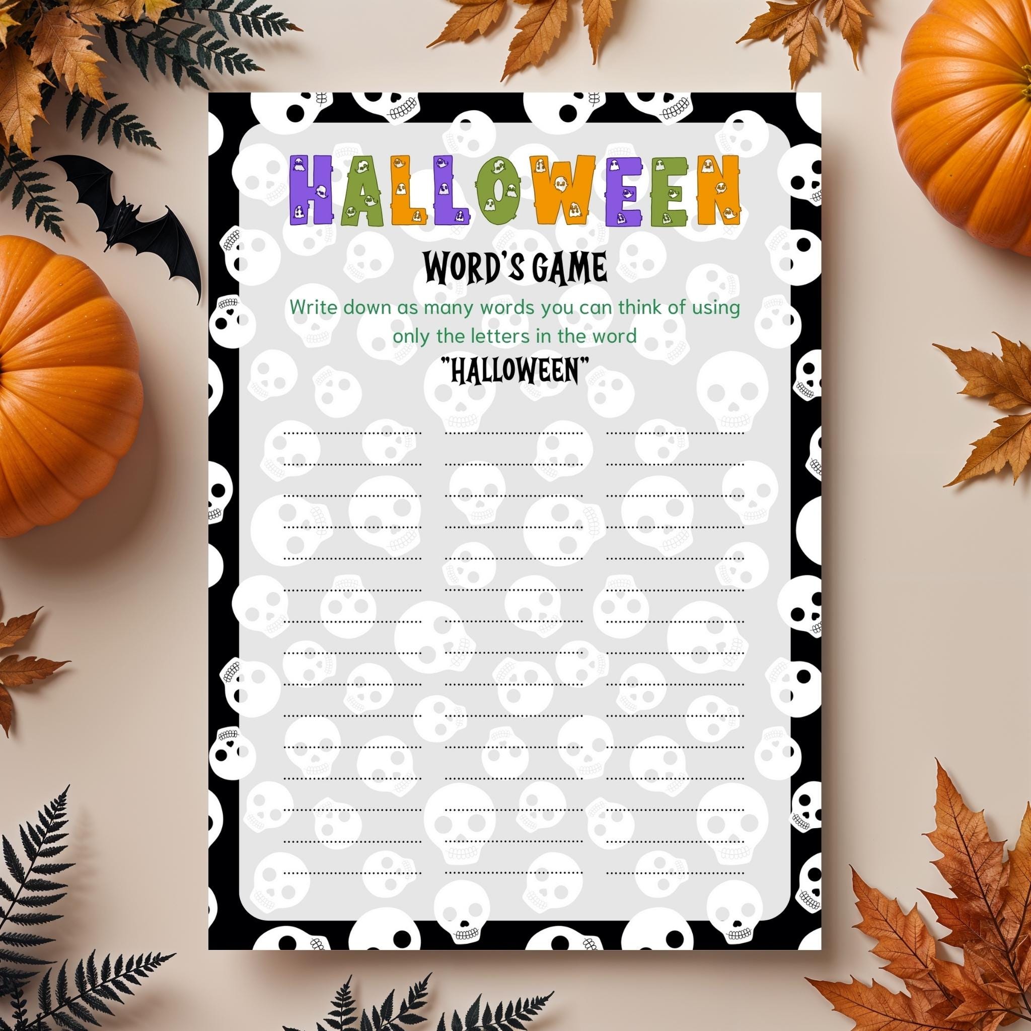 Printable Halloween Words Party Game for Kids Game Easy Halloween Game ...