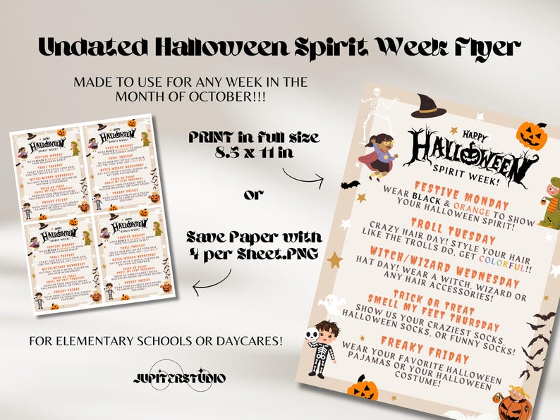 Printable 2024 Halloween Spirit Week Flyer, Halloween School Flyer, for ...