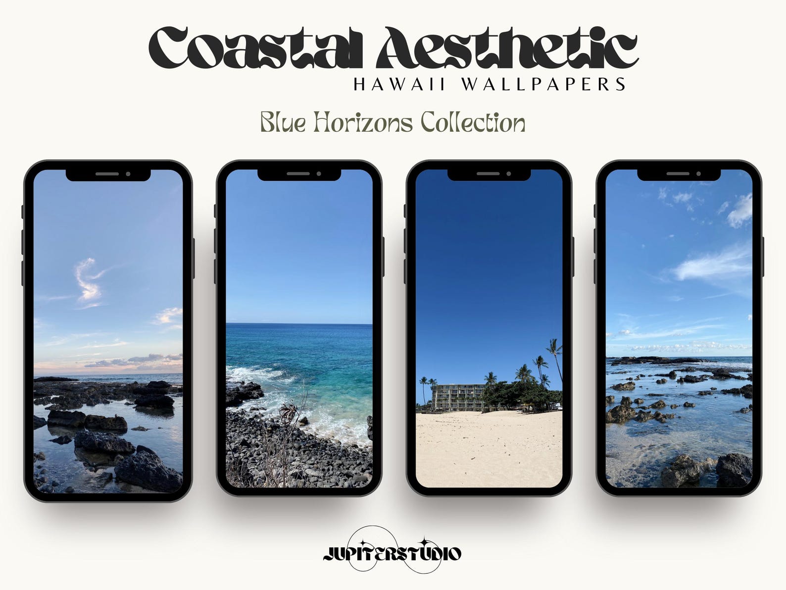 Coastal Beach Aesthetic Hawaii Phone Wallpapers, 4 PNGS, Blue Sky ...