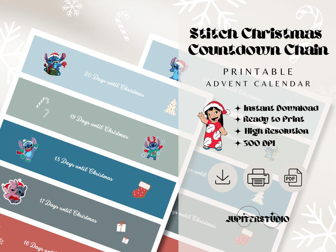 Printable Blue CHRISTMAS STITCH Countdown Paper Chain, Christmas ADVENT ...