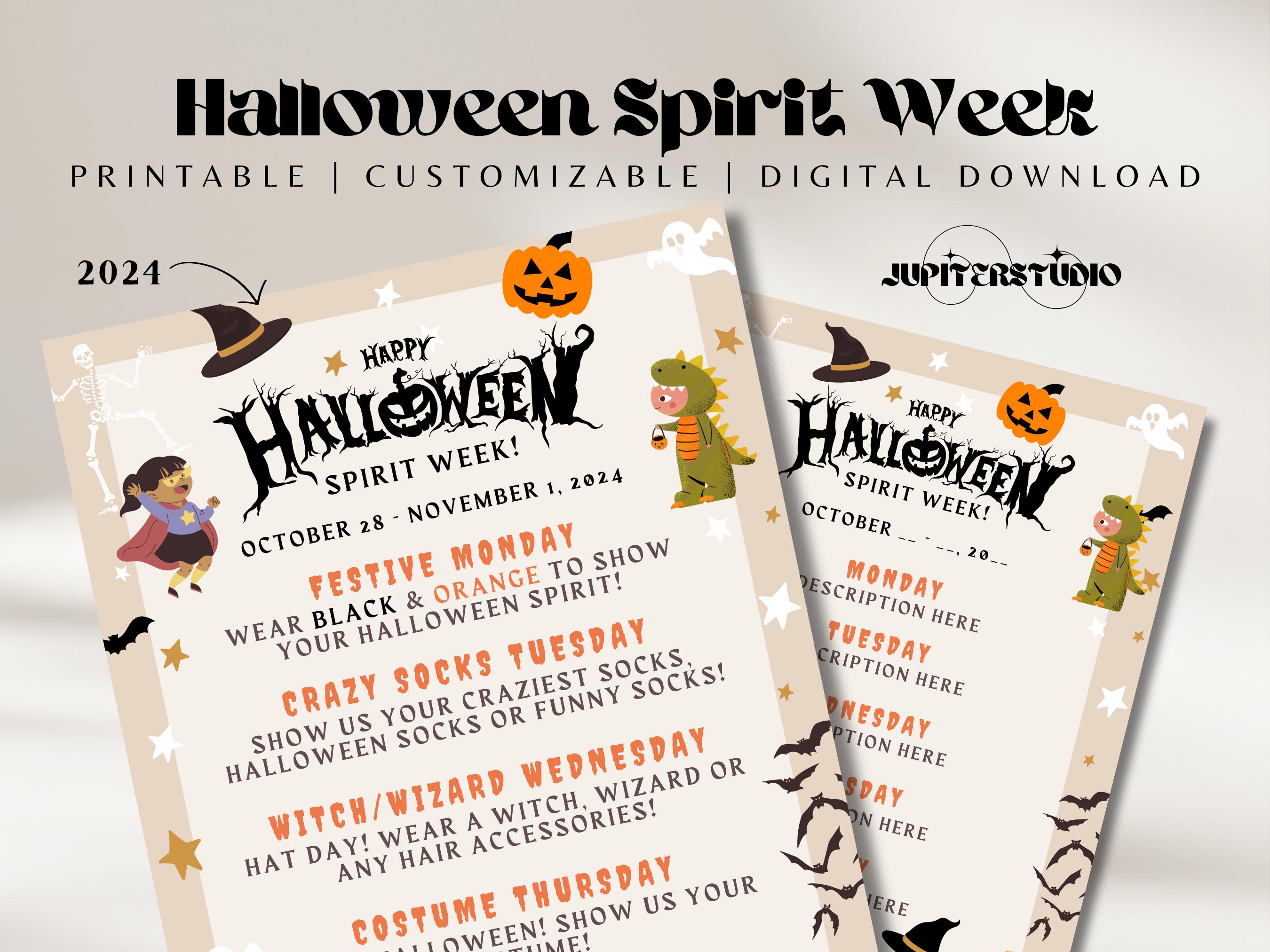 Printable 2024 Halloween Spirit Week Flyer, Halloween School Flyer, for ...