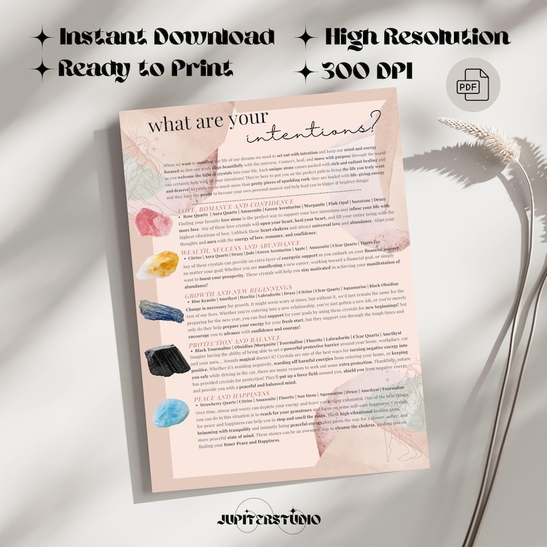Printable Crystal Intentions Guide, for Beginners, Crystal Meaning ...