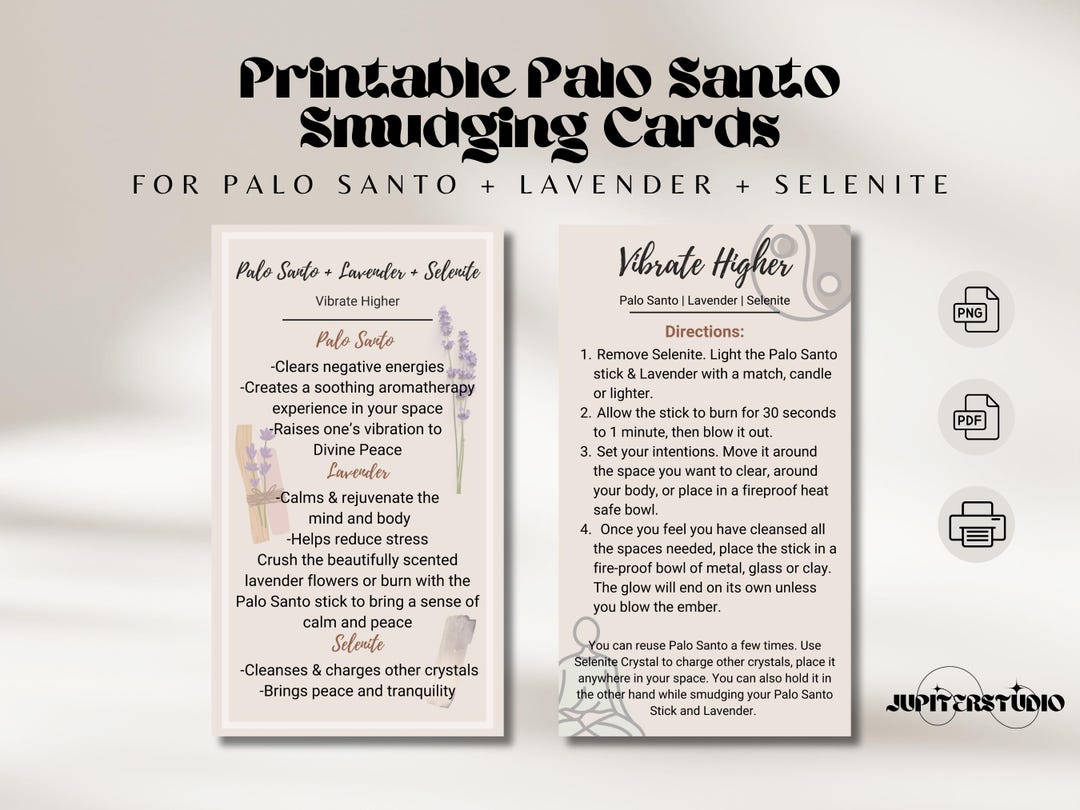 Printable Palo Santo Smudging Cards Instructions, How to Palo Santo, for Smudging Kit Palo Santo ...