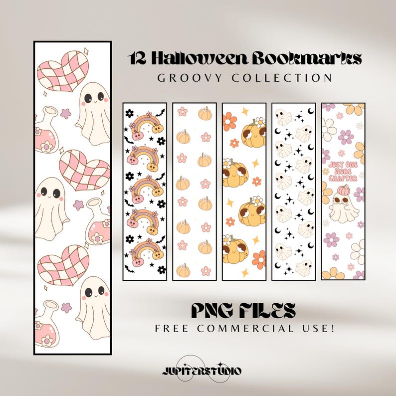 Bookmark Template PNG, Bookmark PNG Bundle, Cute Groovy Ghost Png ...