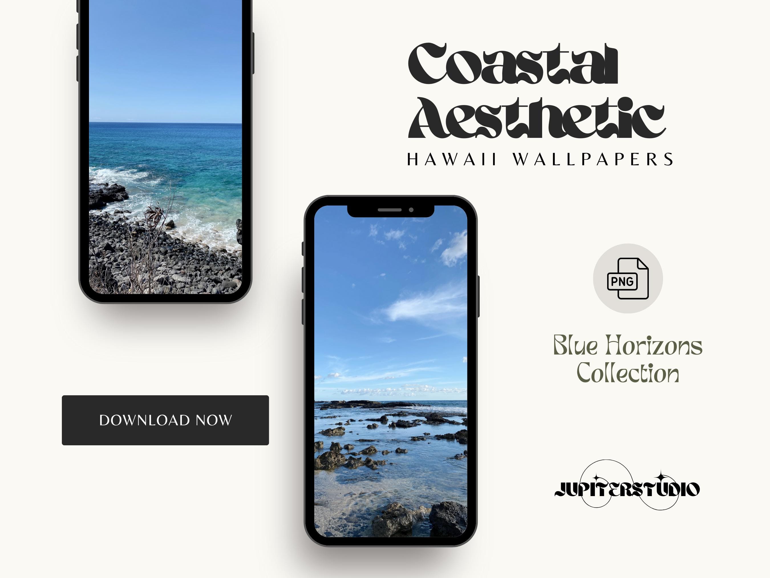 Coastal Beach Aesthetic Hawaii Phone Wallpapers, 4 PNGS, Blue Sky ...