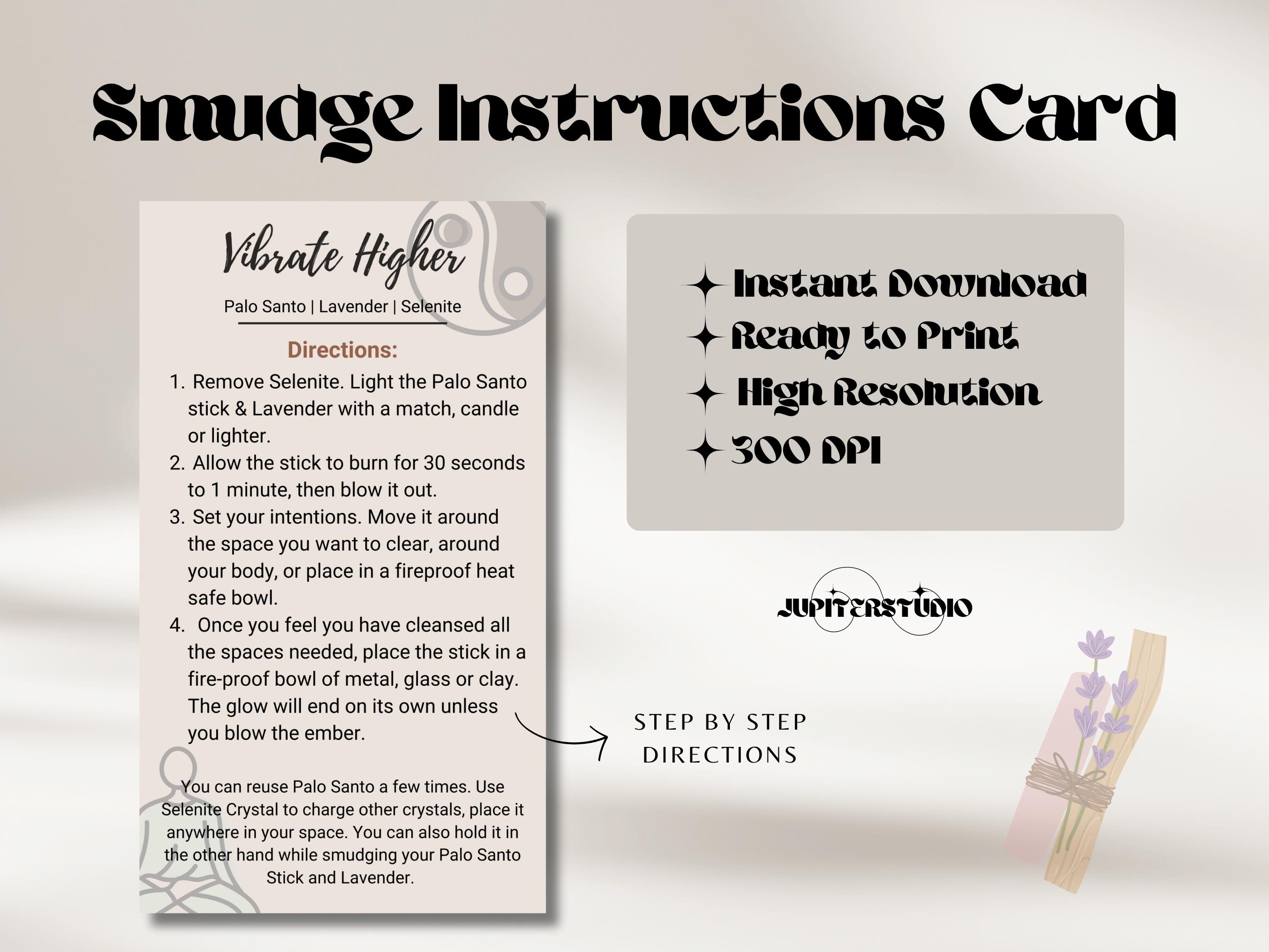 Printable Palo Santo Smudging Cards Instructions, How to Palo Santo ...