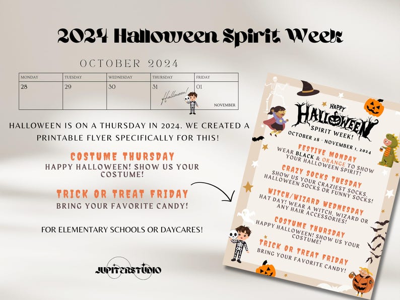 Printable 2024 Halloween Spirit Week Flyer, Halloween School Flyer, for ...