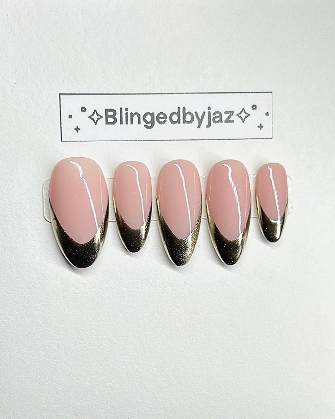 Mirror Gold Chrome Frenchies Press on Nails: Handmade Valentines Nail ...