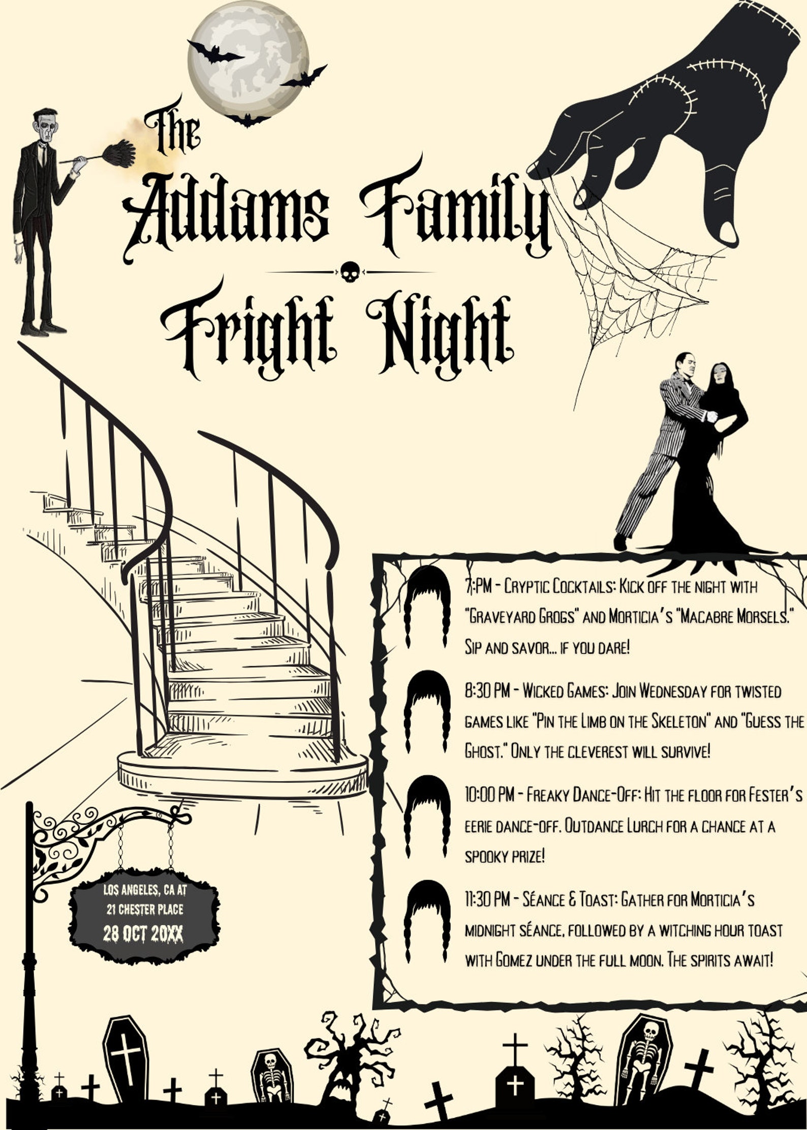 Editable Halloween Addams Family Wednesday Party Invitation - Etsy