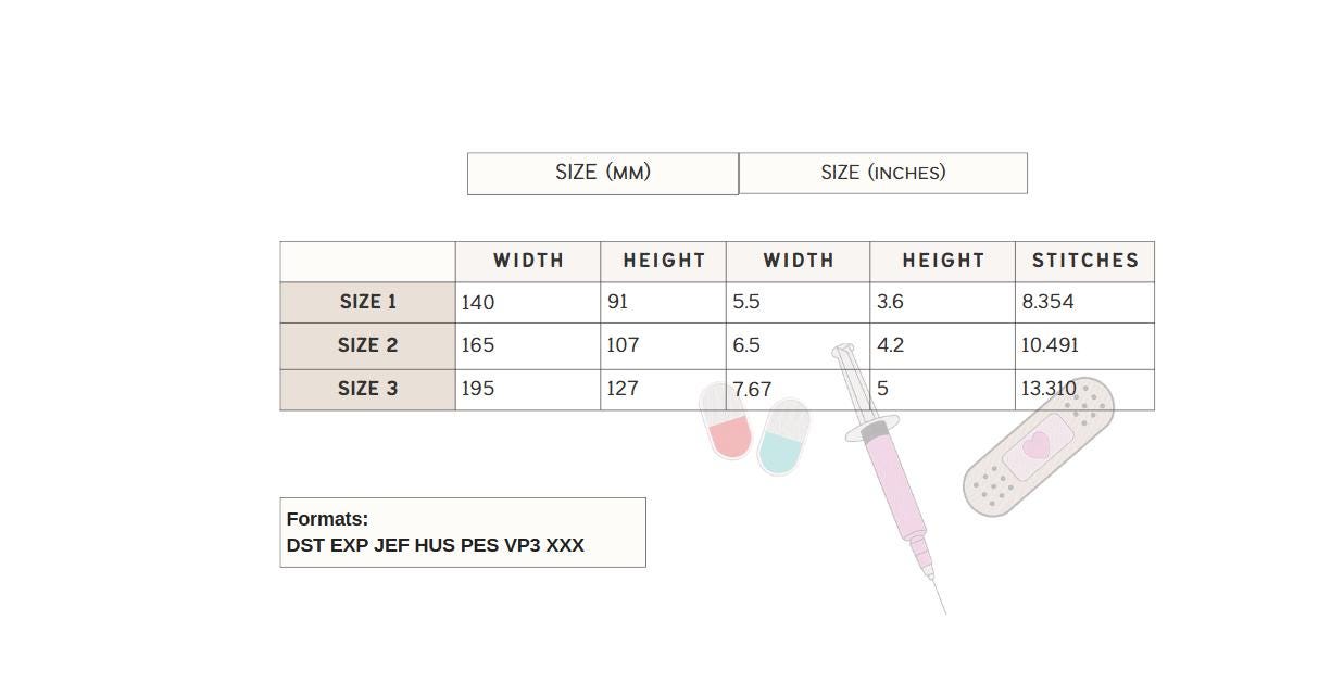 Nursing Equipment, Machine Embroidery Design, Syringe, Pills, Band Aid ...