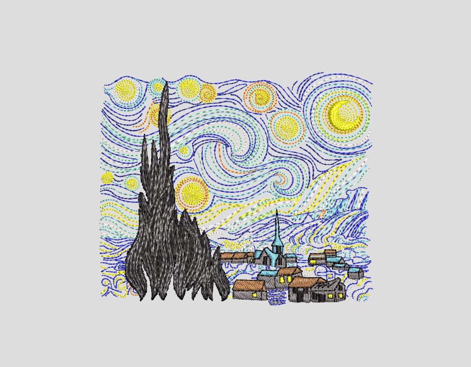 Embroidery Design Starry Night, Van Gogh Starry Night Embroidered ...