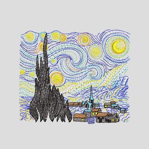 Embroidery Design Starry Night, Van Gogh Starry Night Embroidered ...