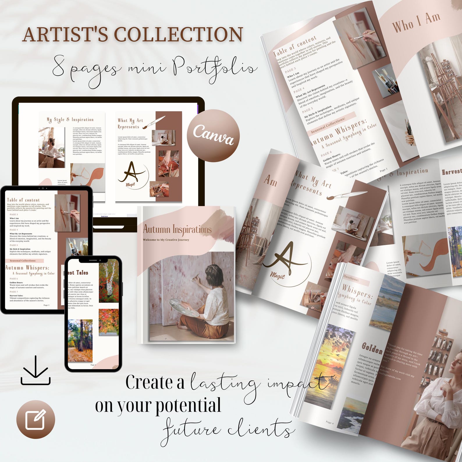 Artist's Work Mini Portfolio Collection Booklet Editable in Canva ...