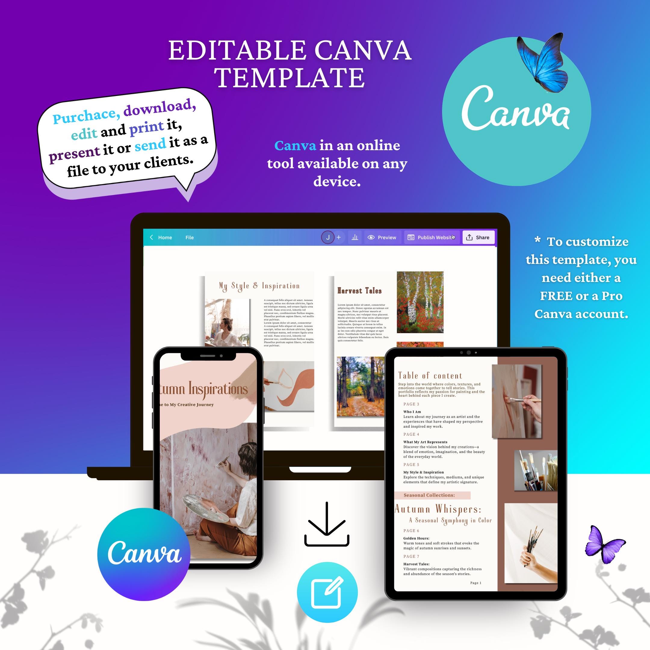 Artist Mini Portfolio Booklet Template, Editable Canva Layout (digital ...