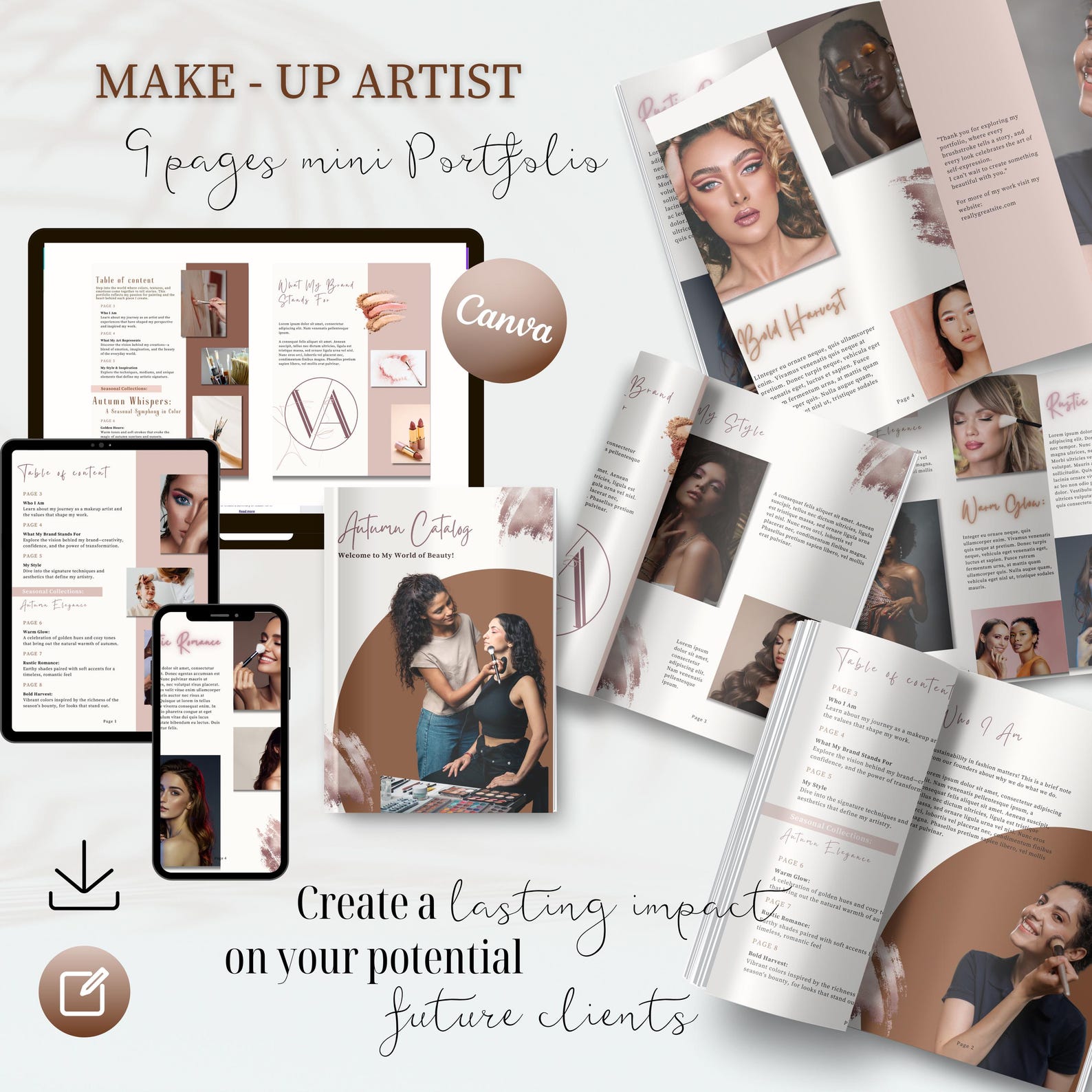 Makeup Artist Portfolio Booklet, Editable Canva Template (digital ...