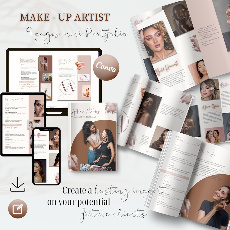 Makeup Artist Portfolio Booklet, Editable Canva Template (digital ...