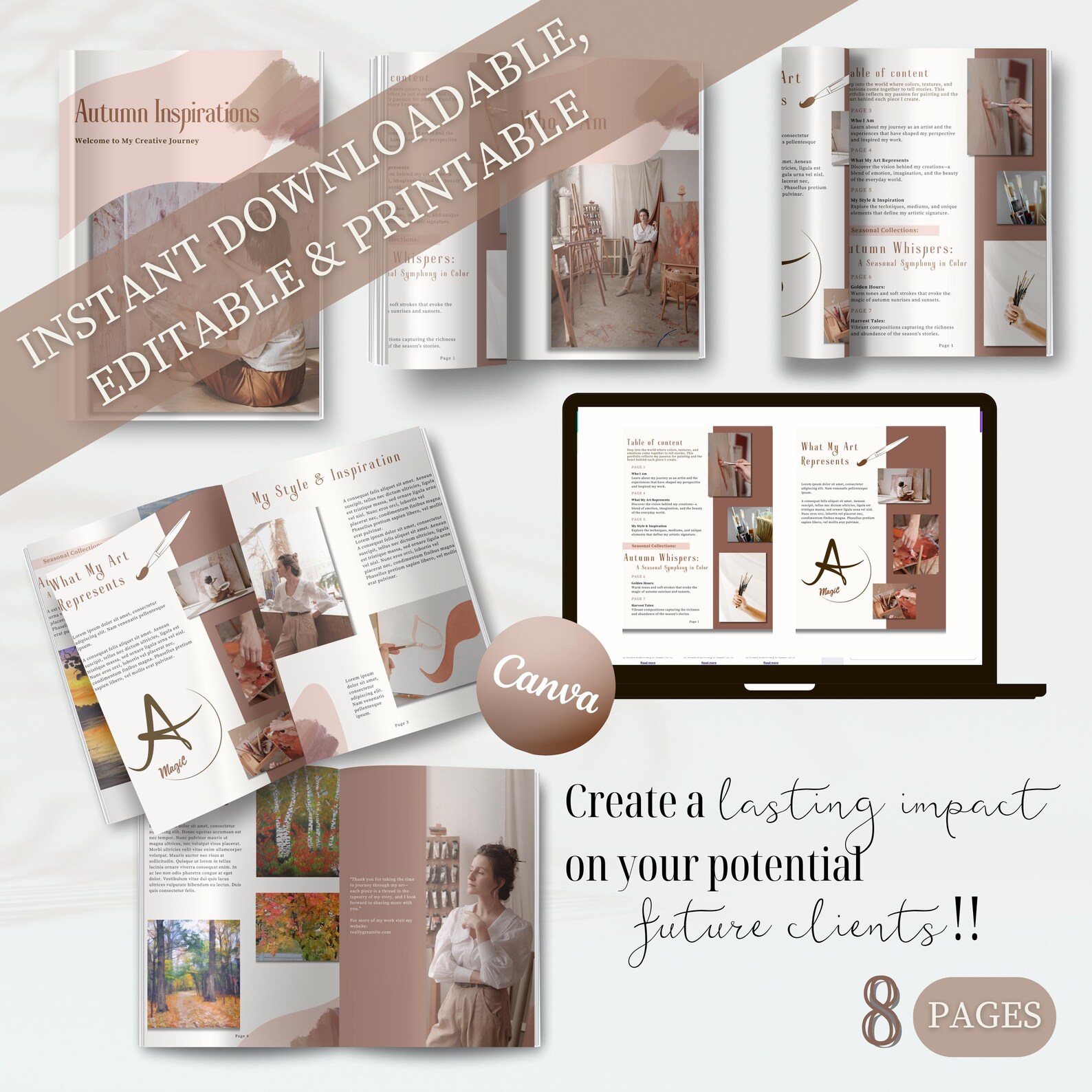 Artist's Work Mini Portfolio Collection Booklet Editable in Canva ...