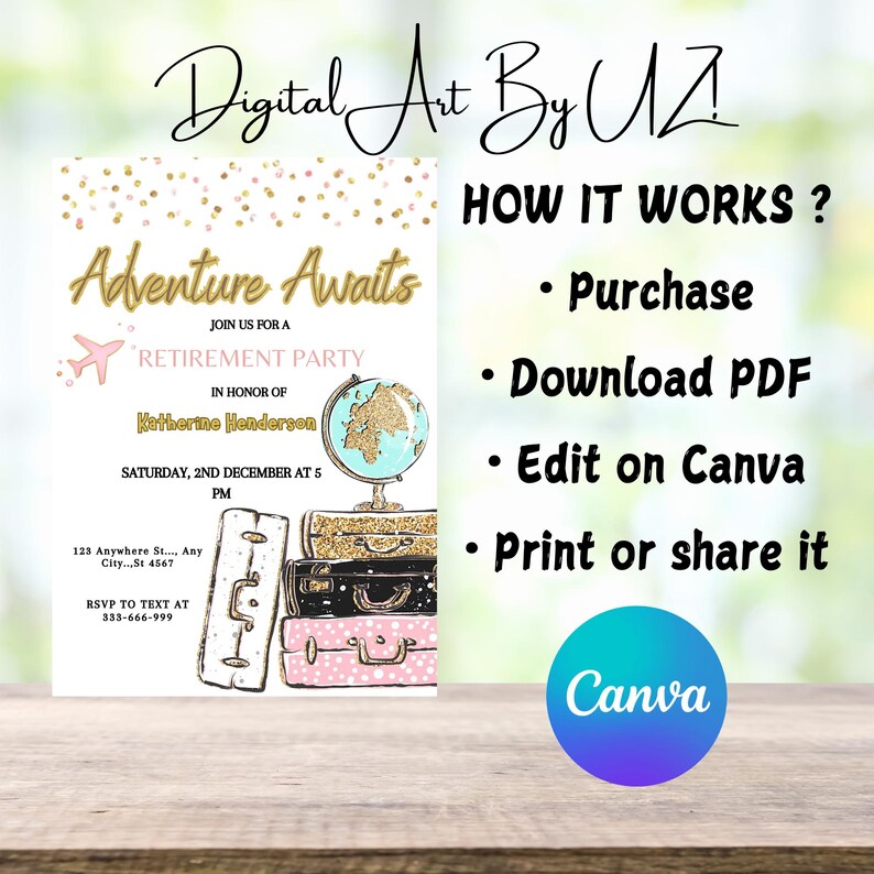 Editable Travel Retirement Invitation, Printable Adventure Awaits ...