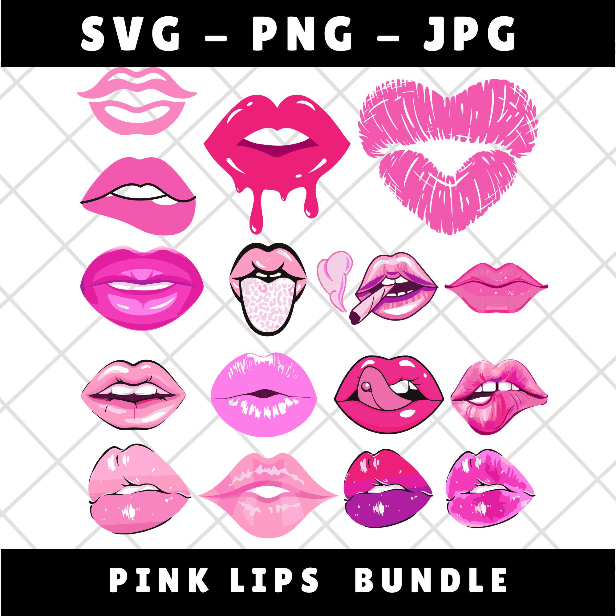 Pink Lips Svg Bundle, Lips Clipart, Lips Png File, Lipstick Svg, Kisses ...