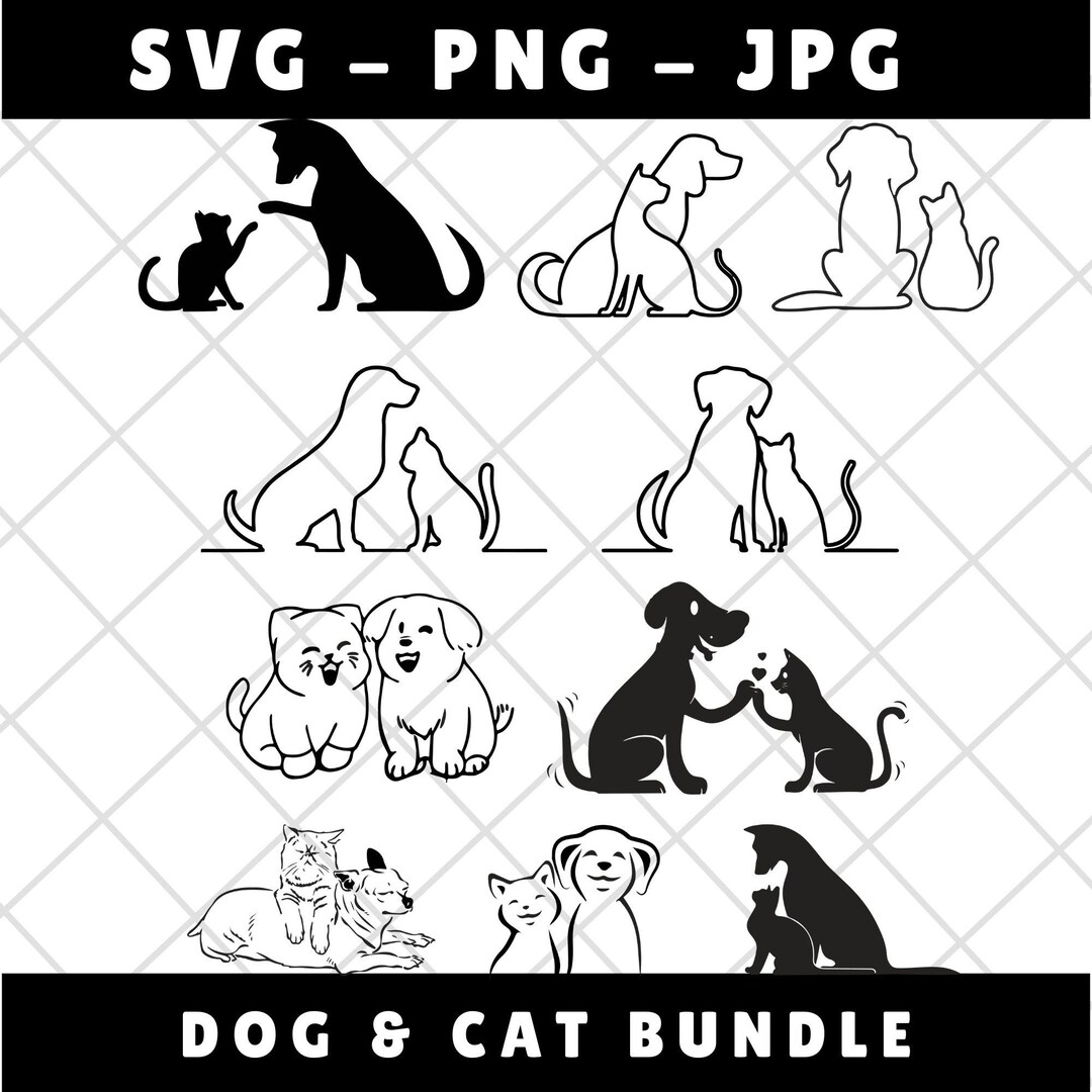 Cat and Dog Silhouettes Svg\ Cat and Dog Svg\ Digital Download\ Dog and ...