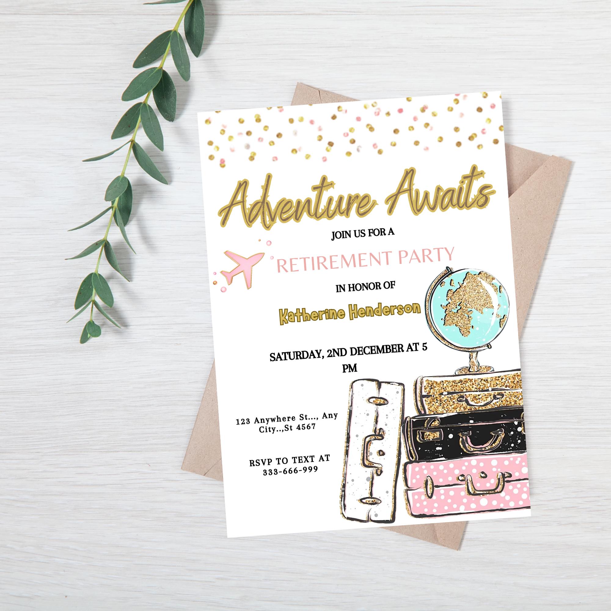 Editable Travel Retirement Invitation, Printable Adventure Awaits ...
