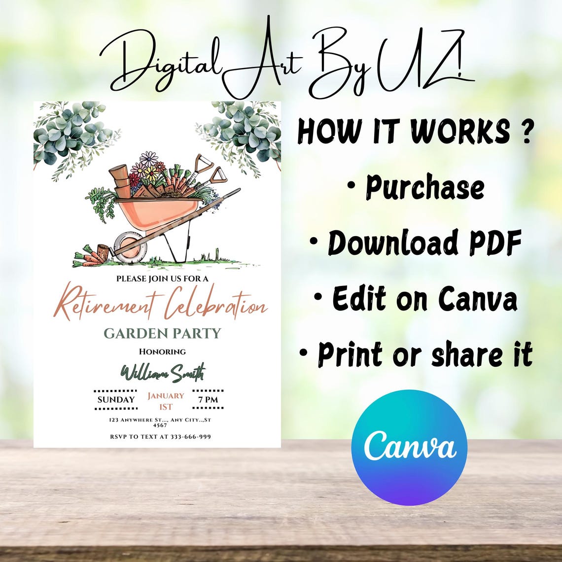 Editable Printable Watercolor Flowers Retirement Invitation Template ...