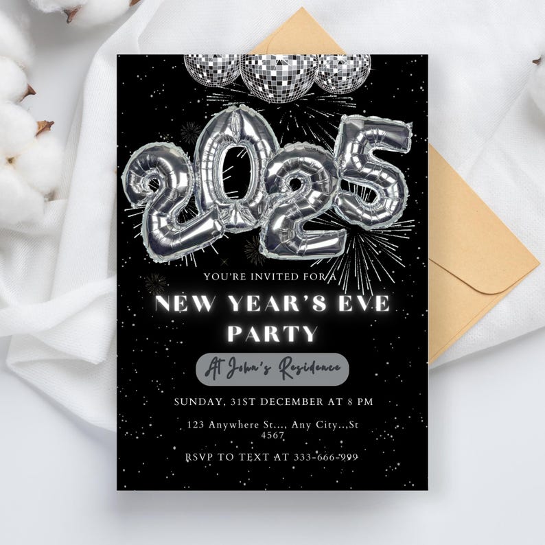Editable Silver Theme New Years Eve Invitation Template, New Years Eve ...