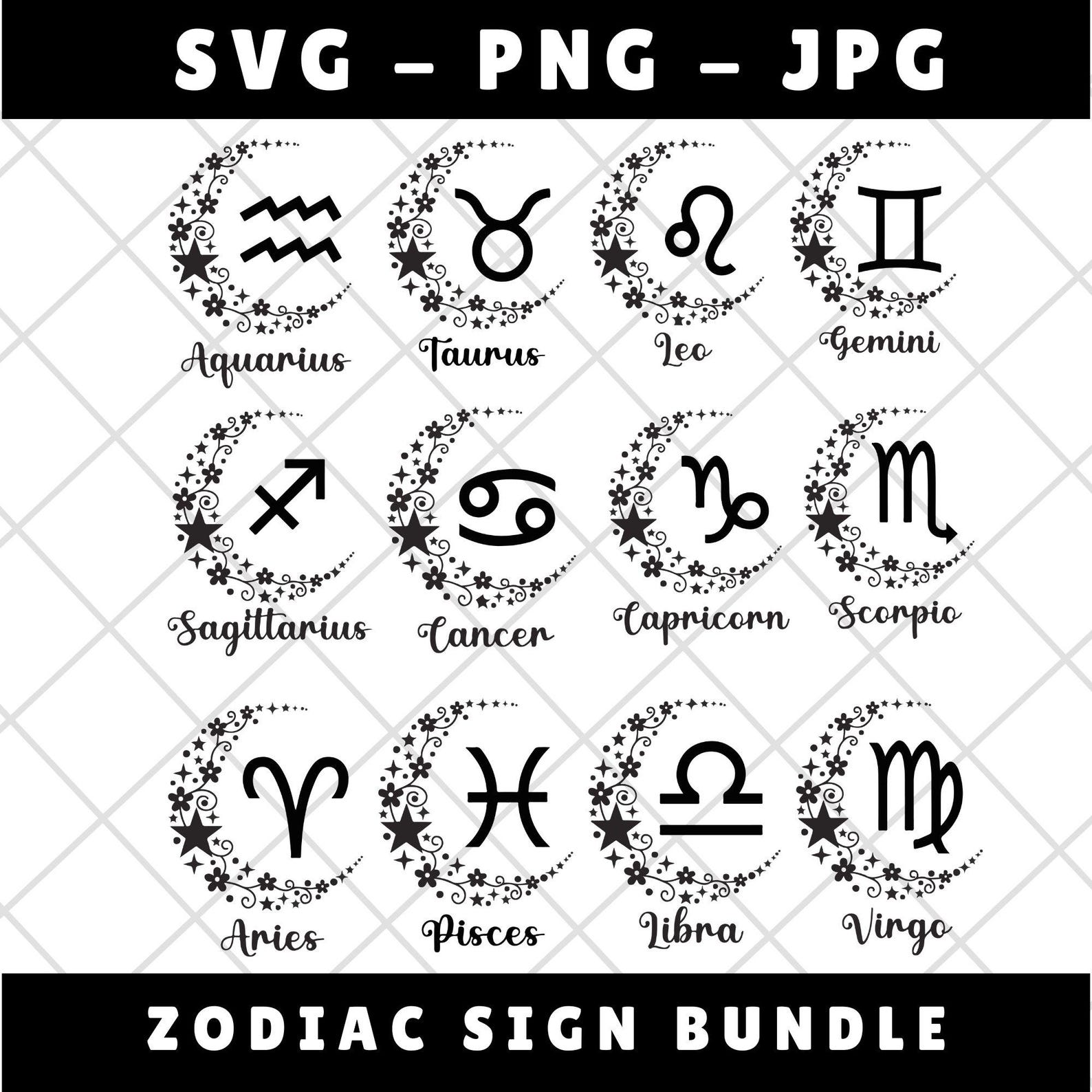 Zodiac Sign Clipart Bundle/ Zodiac Sign Svg Bundle /astrology Sign Svg ...