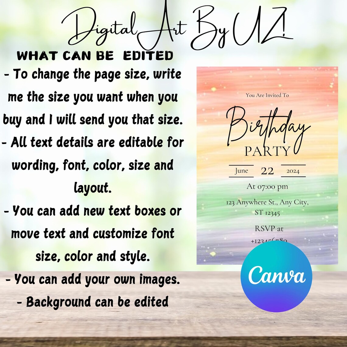 EDITABLE, Rainbow Birthday Invitation, Any Age, Watercolor, Rainbow ...