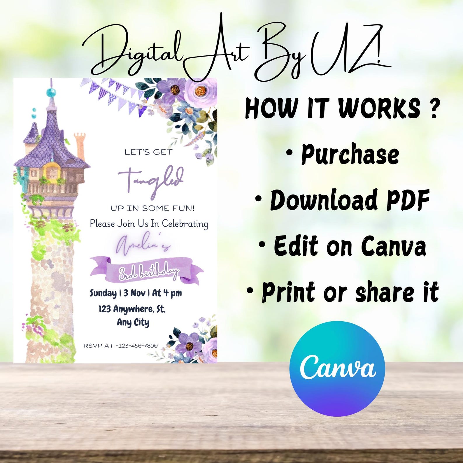 Editable Rapunzel Birthday Invitation Template, Princess Birthday ...