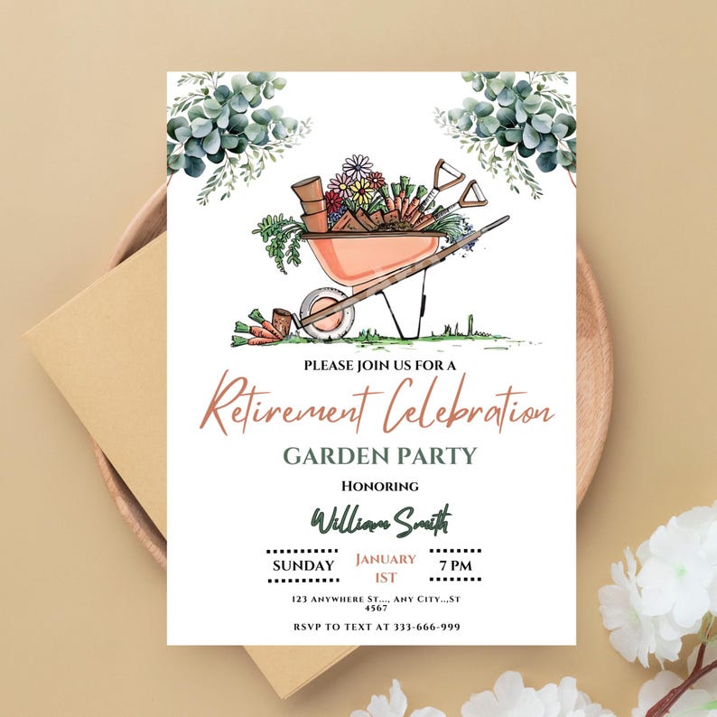 Editable Printable Watercolor Flowers Retirement Invitation Template ...