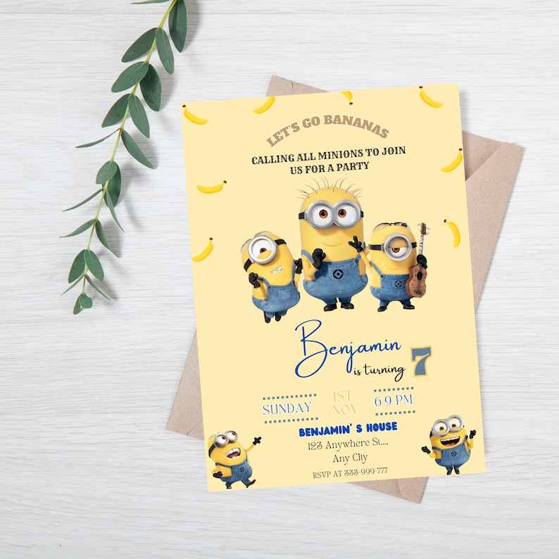 Editable Minion Birthday Invitation Template, Printable Birthday Party ...