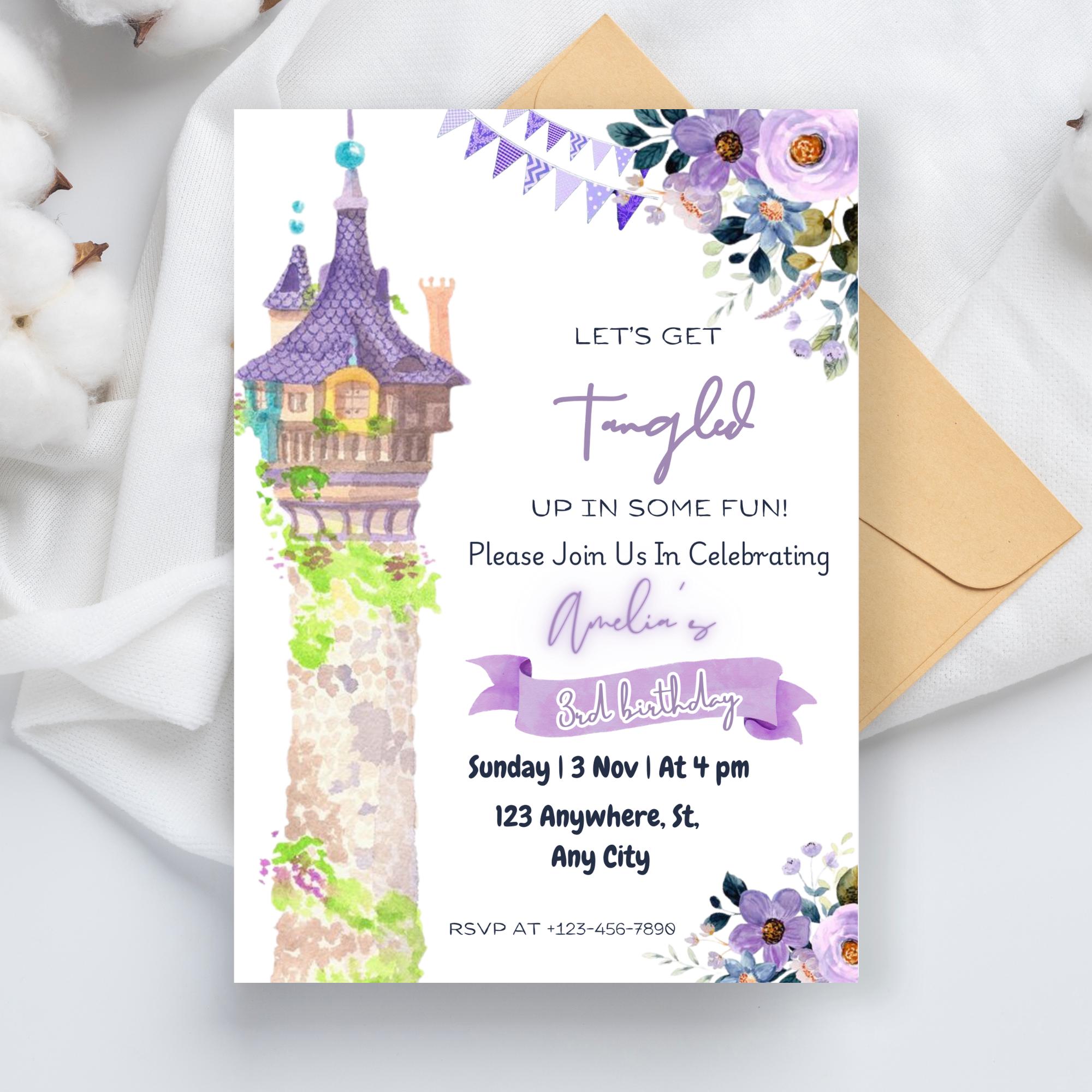 Editable Rapunzel Birthday Invitation Template, Princess Birthday ...