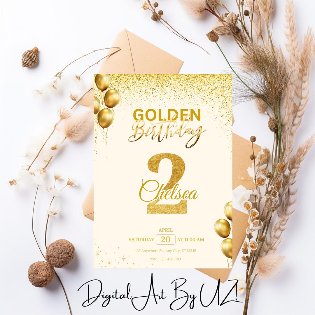 Editable Golden Birthday Invitation Template, Printable Gold Glitter ...