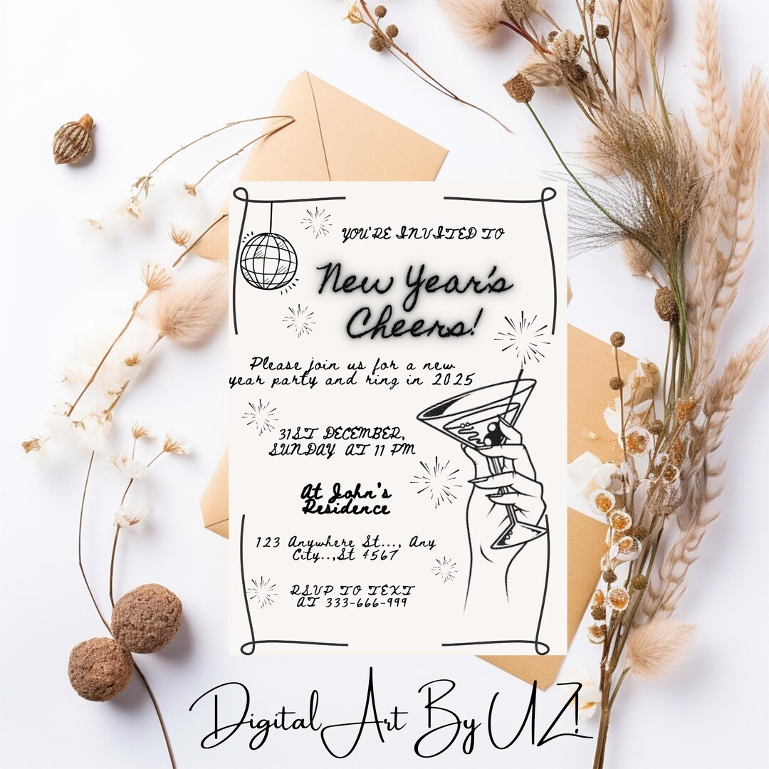 Editable New Years Eve Party Hand Drawn Invitation, Printable New Years ...