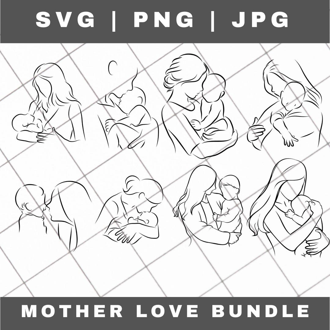 Mother & Child Line Art Svg\ Mum and Baby Line Drawing\ Line Digital ...