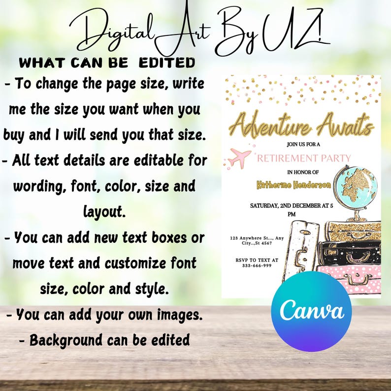 Editable Travel Retirement Invitation, Printable Adventure Awaits ...