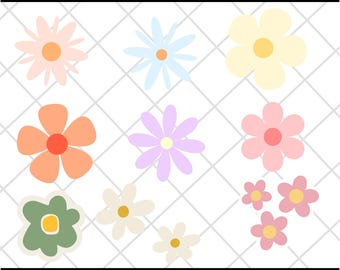 Retro Flower Shapes Bundle Svg Retro Daisy Svg Boho Flowers Svg & Png ...